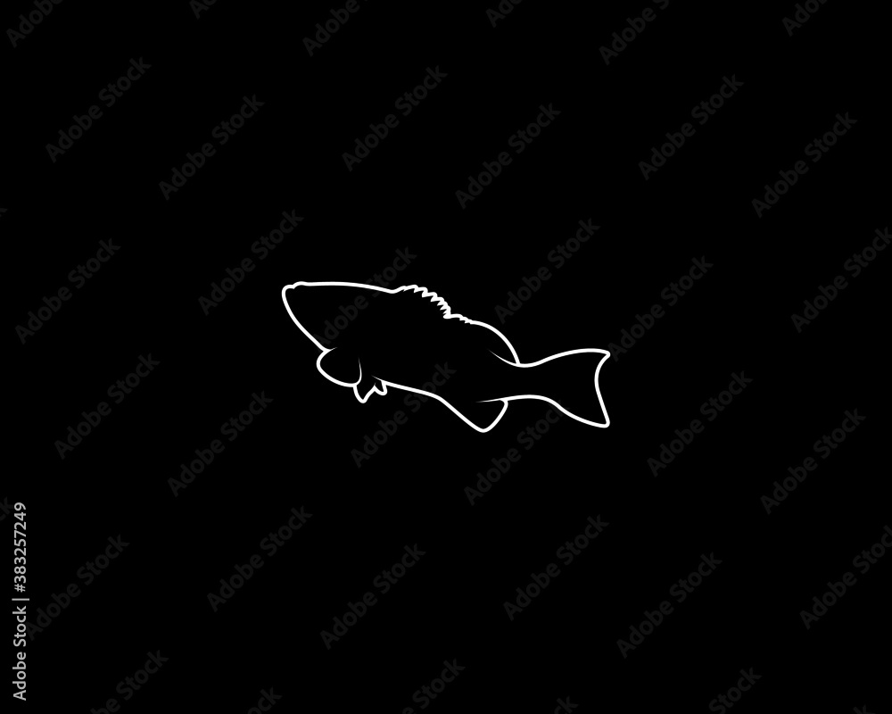Grouper Silhouette on Black Background. Isolated Vector Animal Template for Logo Company, Icon ...
