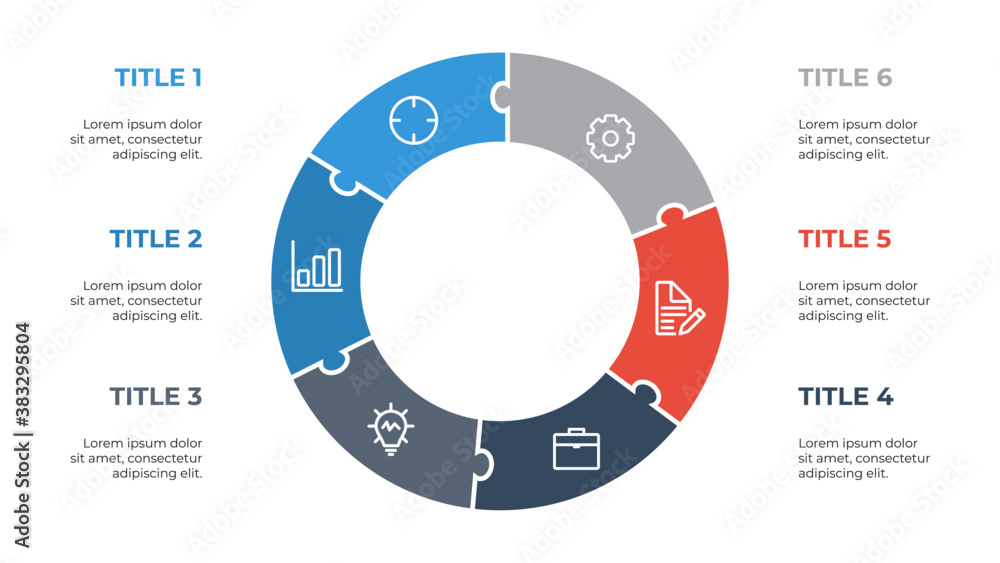 circle puzzle infographic element layout template design, 6 points ...
