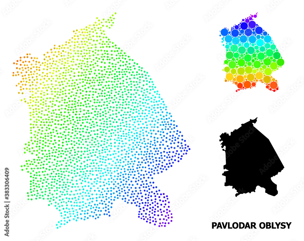 Pixelated spectral, and monochrome map of Pavlodar Region, and black ...