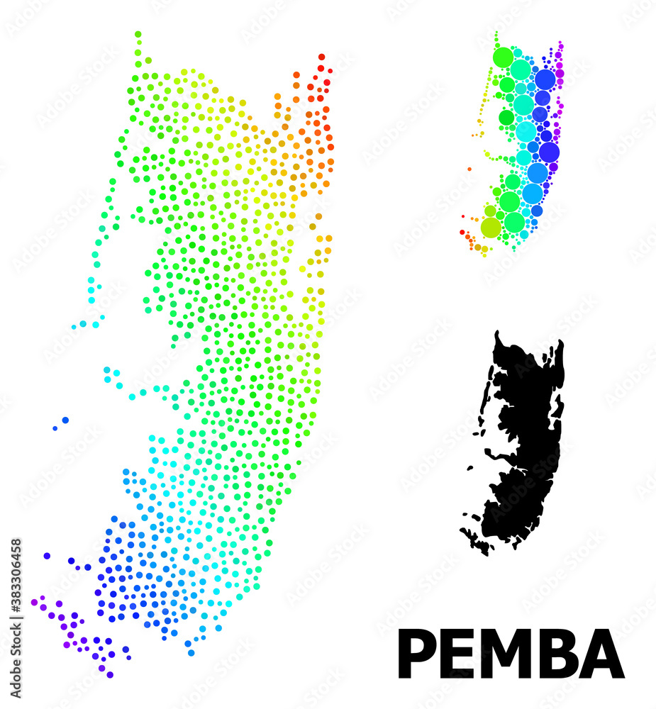 Pixelated rainbow gradient, and monochrome map of Pemba island, and ...
