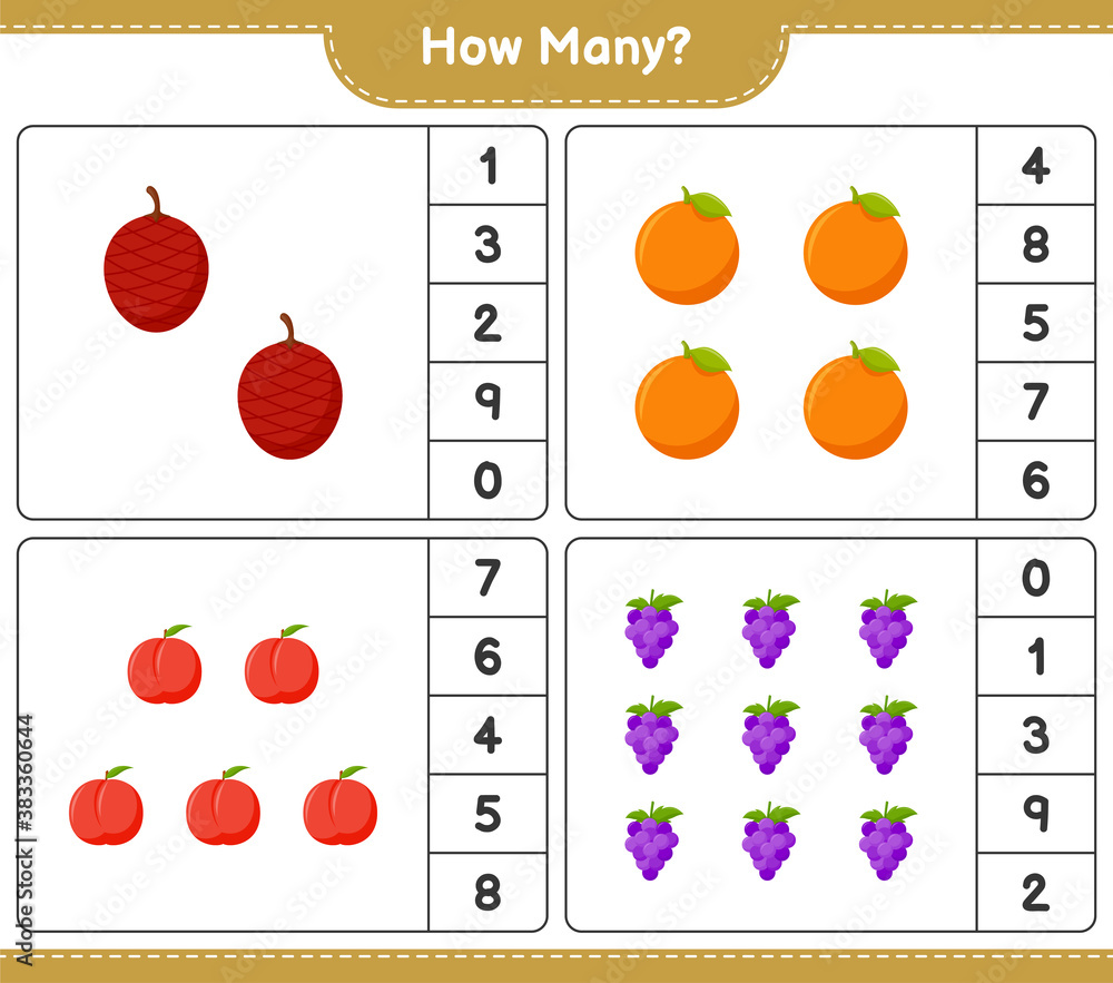 Counting game, how many fruits. Educational children game, printable ...
