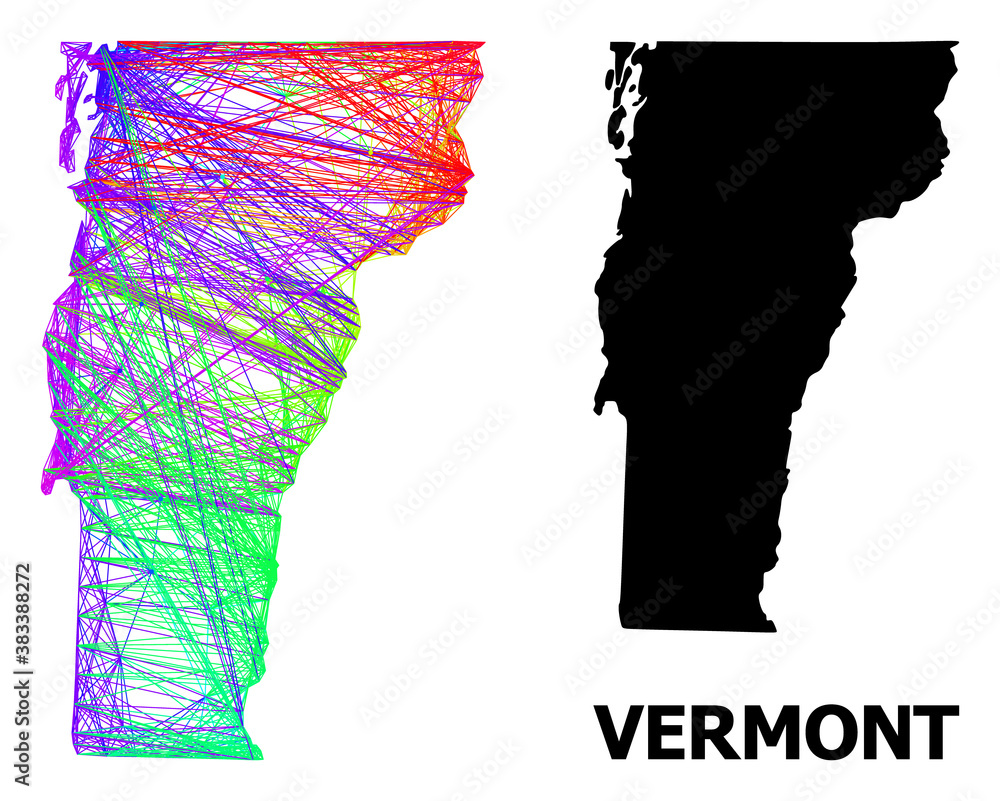Network and solid map of Vermont State. Vector structure is created ...