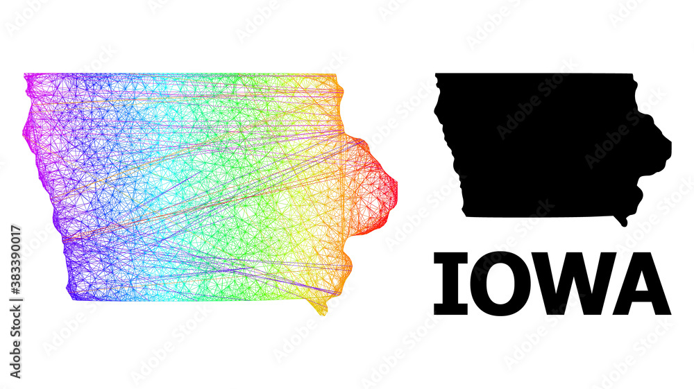 Wire frame and solid map of Iowa State. Vector structure is created ...