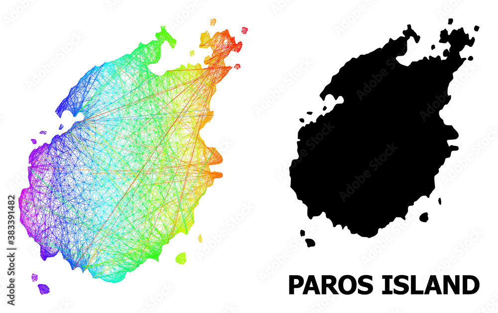 Wire frame and solid map of Paros Island. Vector model is created from ...