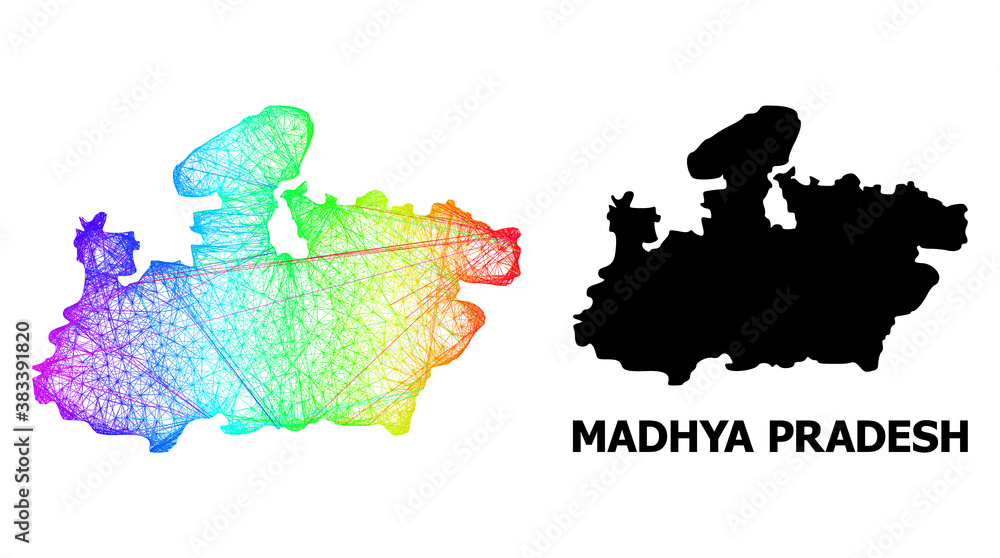 Vector de Stock Net and solid map of Madhya Pradesh State. Vector ...