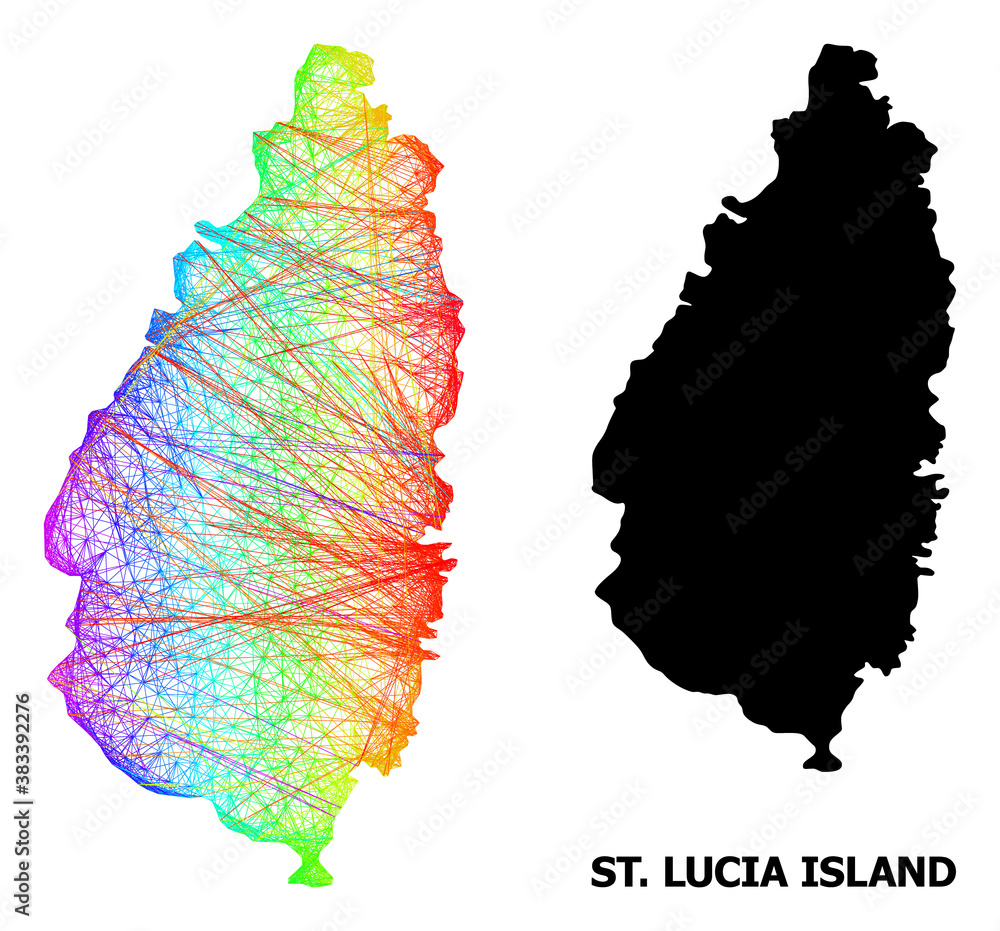 Net and solid map of Saint Lucia Island. Vector model is created from ...