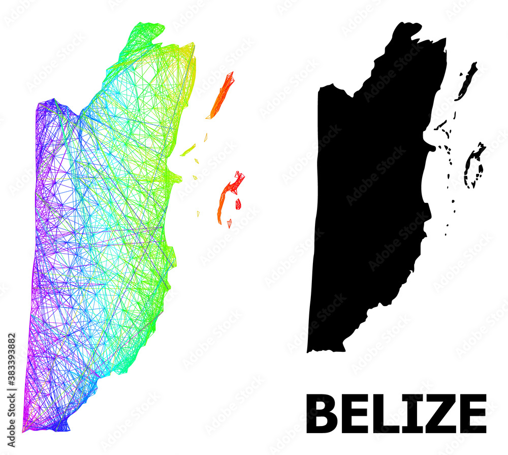 Wire frame and solid map of Belize. Vector model is created from map of ...