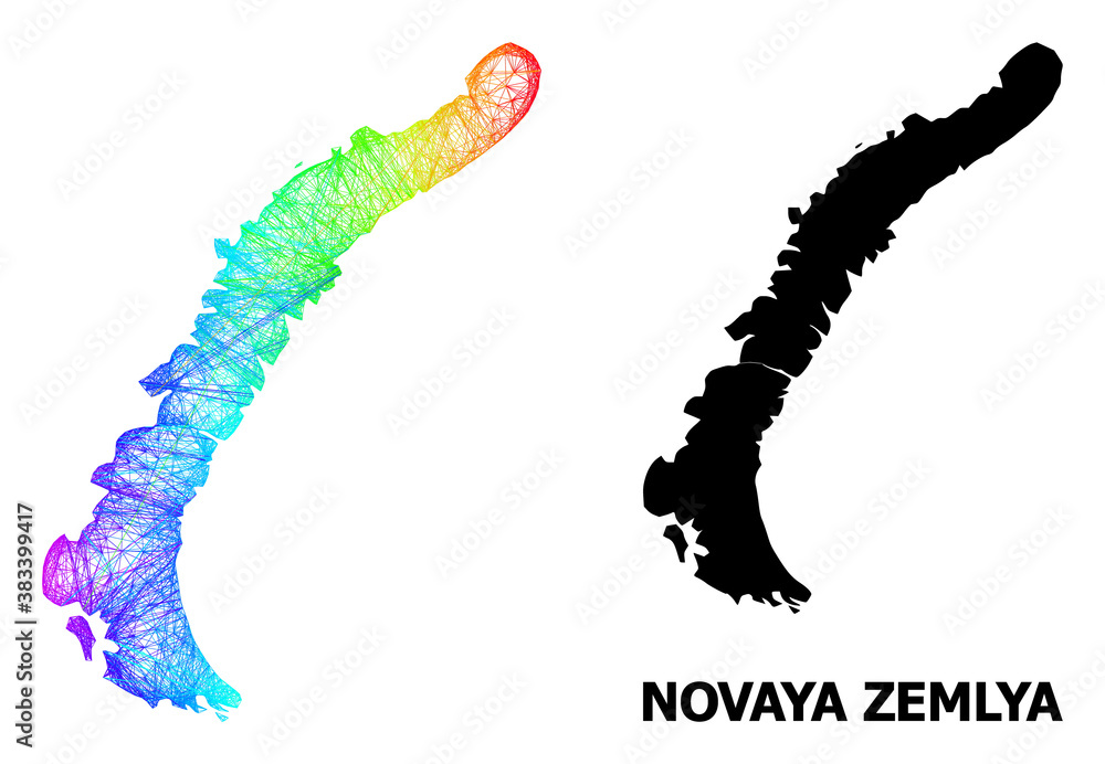 Network and solid map of Novaya Zemlya Islands. Vector model is created ...