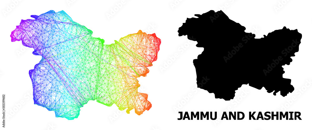 Wire frame and solid map of Jammu and Kashmir State. Vector model is ...