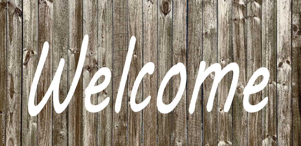 wooden planks with Welcome sign Stock Illustration | Adobe Stock