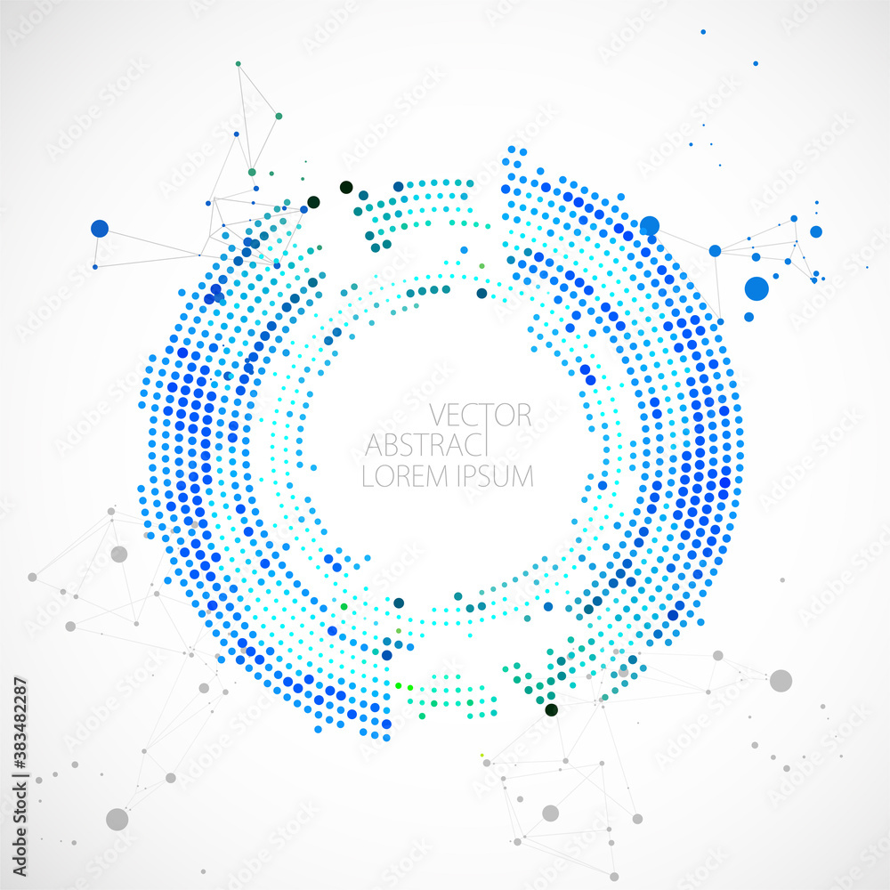 Halftone Science Background With Connecting Dots And Lines Digital Data Visualization Stock