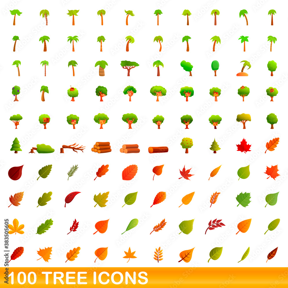 100 tree icons set. Cartoon illustration of 100 tree icons vector set ...