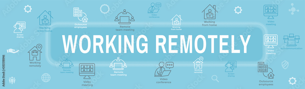 Remote work icon set with web header banner Stock Vector | Adobe Stock