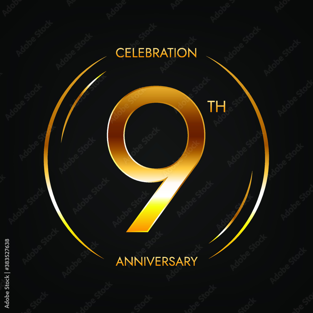 9th anniversary. Nine years birthday celebration banner in bright ...