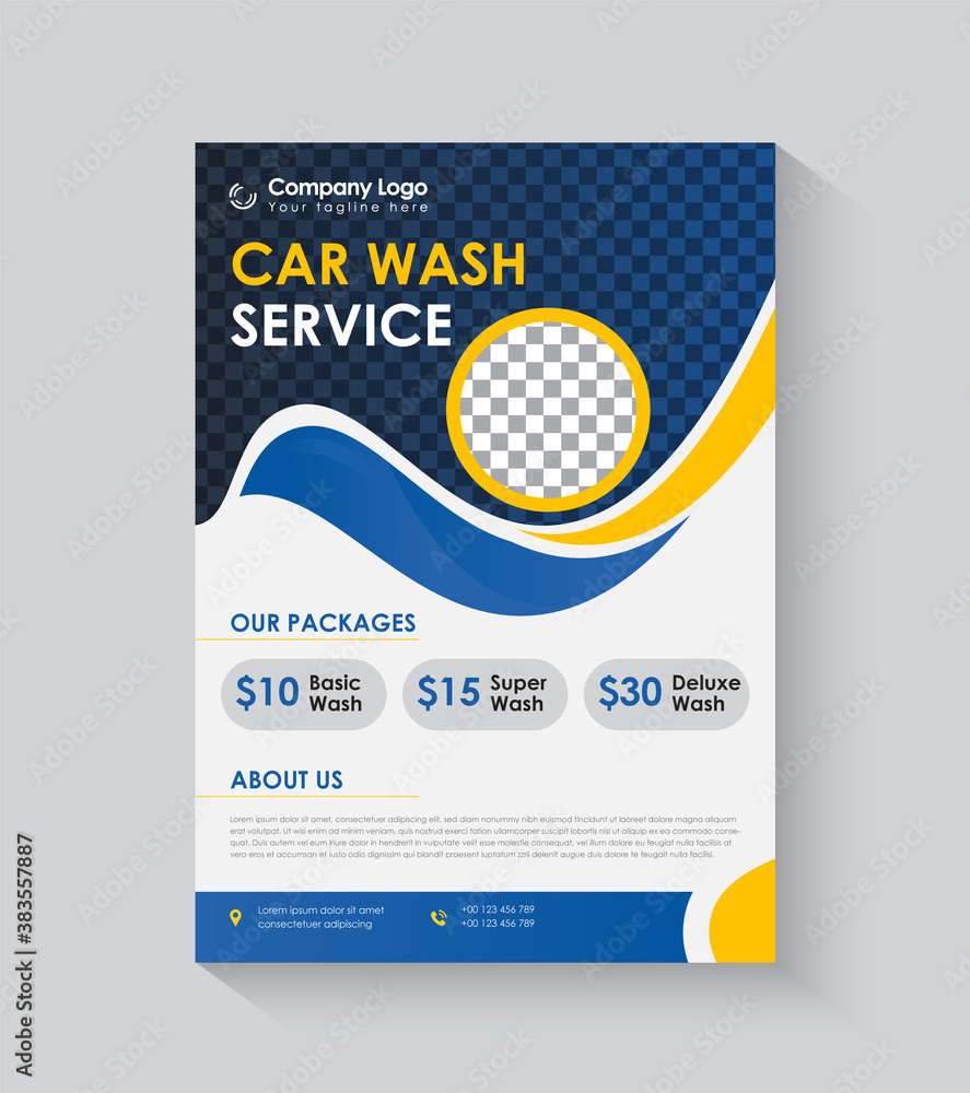 Car Wash Flyer Design in Template. Yellow and Blue Color Leaflet ...