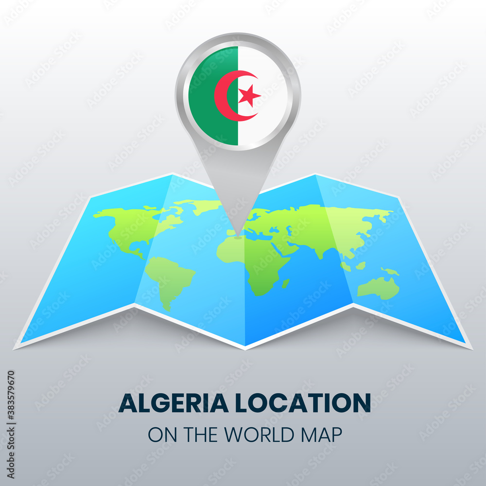 Location icon of Algeria on the world map, Round pin icon of Algeria ...