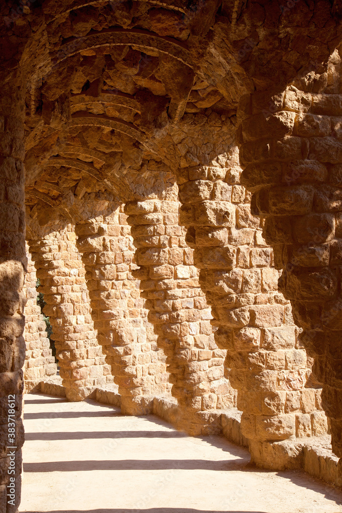 Barcelona Park Guell of Gaudi stone columns Stock Photo | Adobe Stock