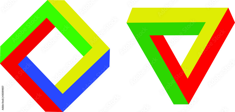 Impossible triangle of Penrose and square optical Illusion. Vector ...
