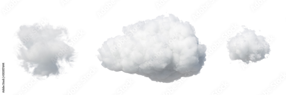 3d render. Collection of random shapes of abstract clouds. Cumulus ...