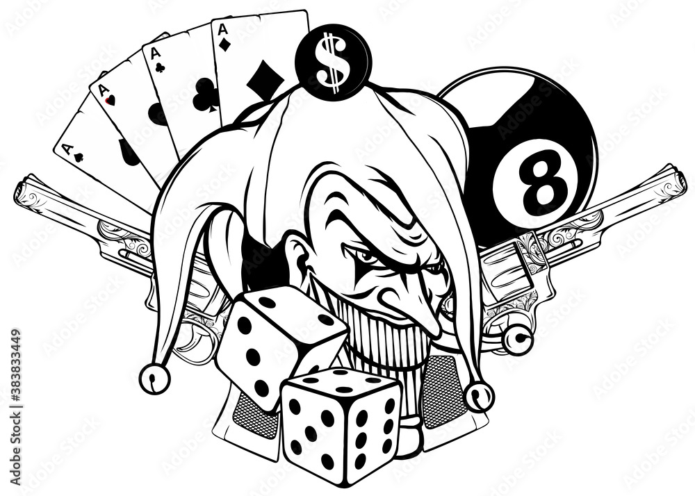 Vector de Stock Vector illustration joker and revolvers in white ...