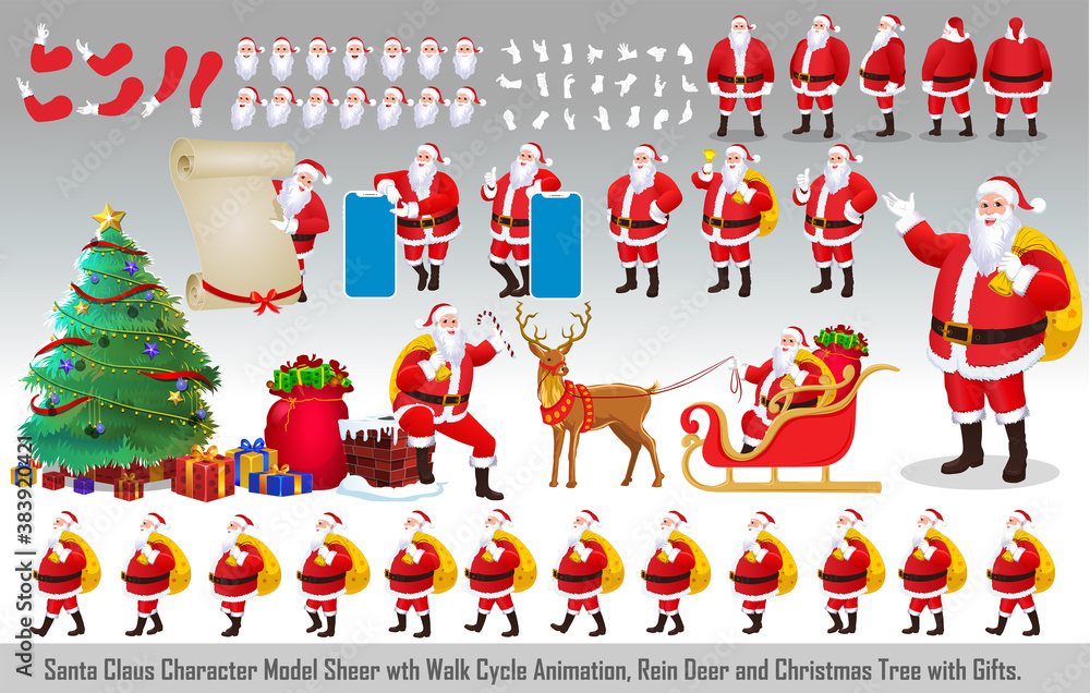 Christmas Santa Claus Character Design Model Sheet with walk cycle and ...