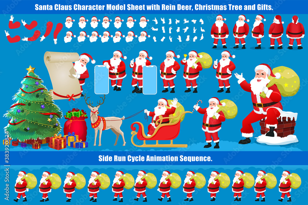 Christmas Santa Claus Character Design Model Sheet with walk cycle and ...