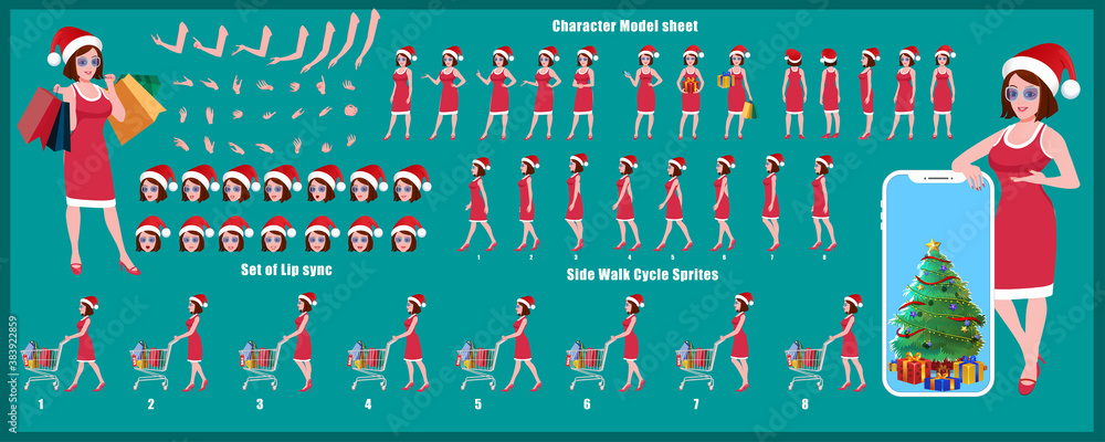 Stock-Vektorgrafik „Christmas Santa Girl Character Design Model Sheet ...