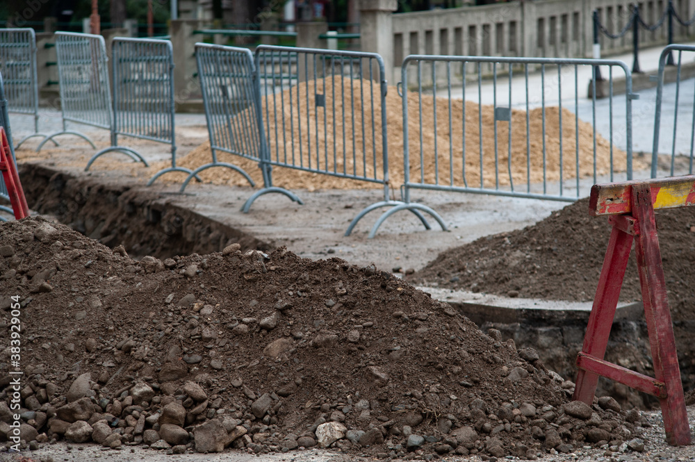 Reconstruction of the city street. Arrangement of atmospheric sewerage ...