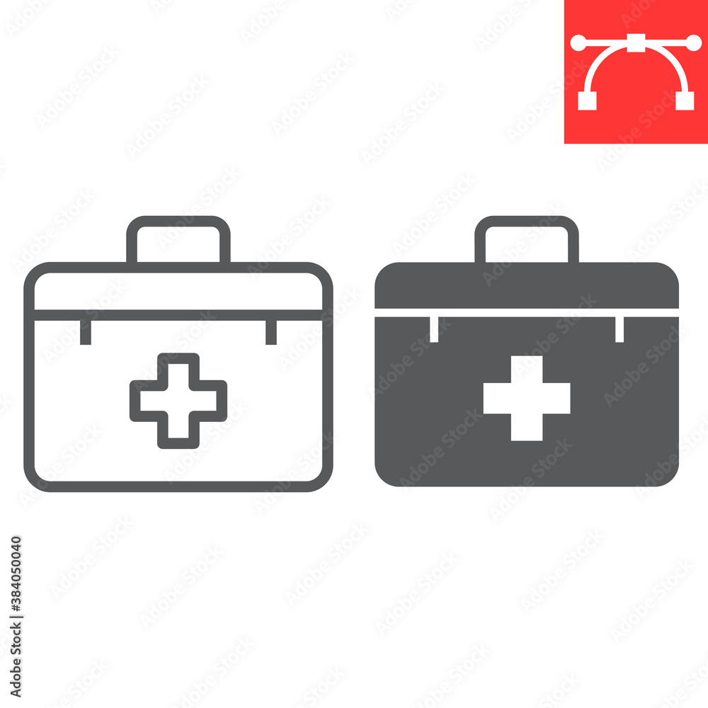 First aid kit line and glyph icon, emergency and medical bag, first aid ...