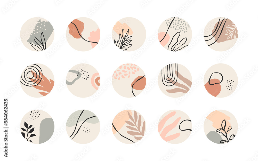 Minimalist abstract nature art icon collection. Pastel color dot ...