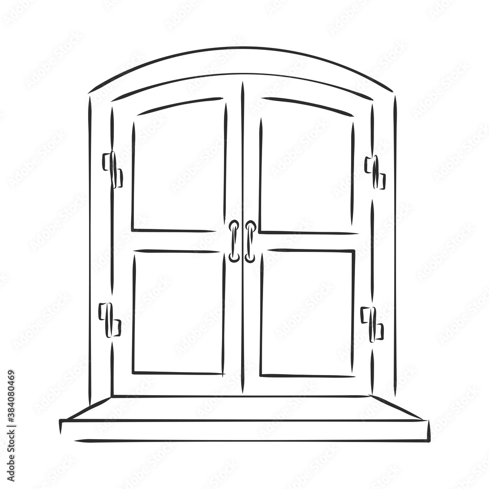 Modern double pvc sash on light inside wall backdrop. Freehand outline ...