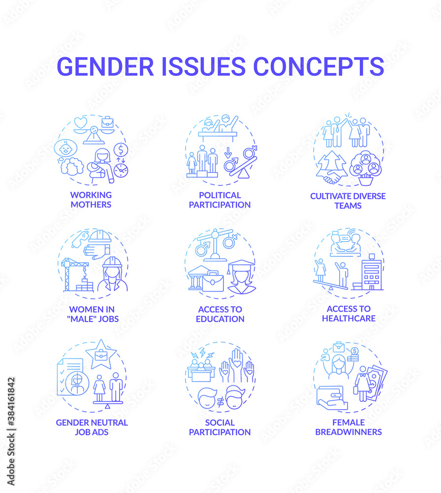 Gender issues concept icons set. Changing gender roles. Social event ...