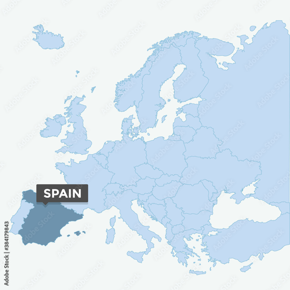 Europe map with the identication of Spain. Map of Spain. Location ...