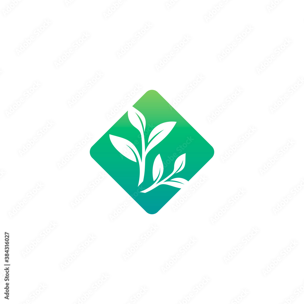 logo of leaves in a rounded rectangle Stock Vector | Adobe Stock