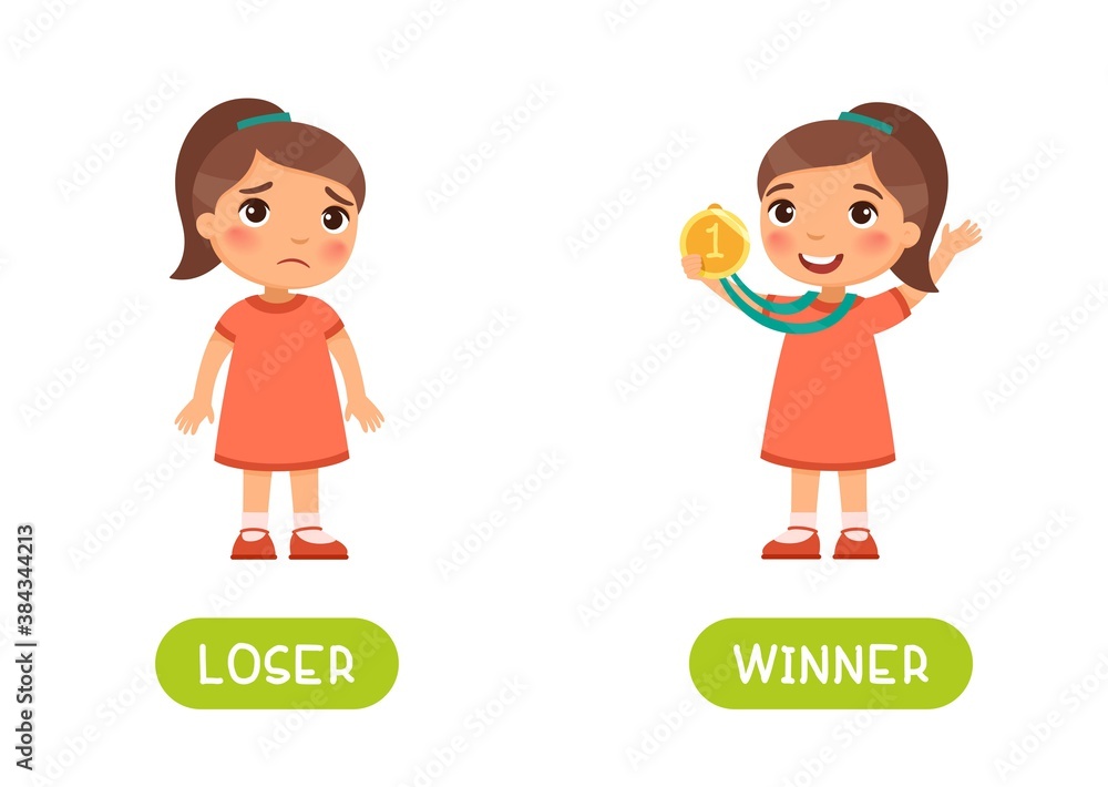 LOSER and WINNER antonyms word card vector template. Flashcard for ...