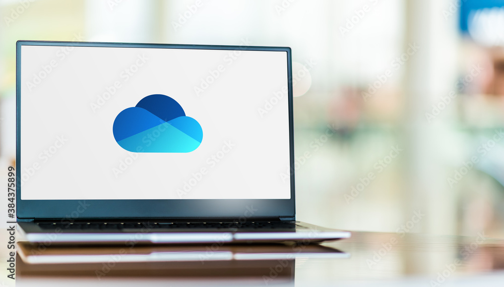 Laptop computer displaying logo of Microsoft OneDrive Stock Photo ...