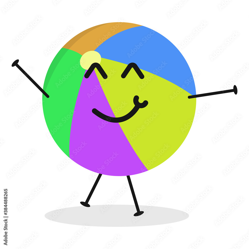Cute flat cartoon beachball illustration. Vector illustration of a cute ...