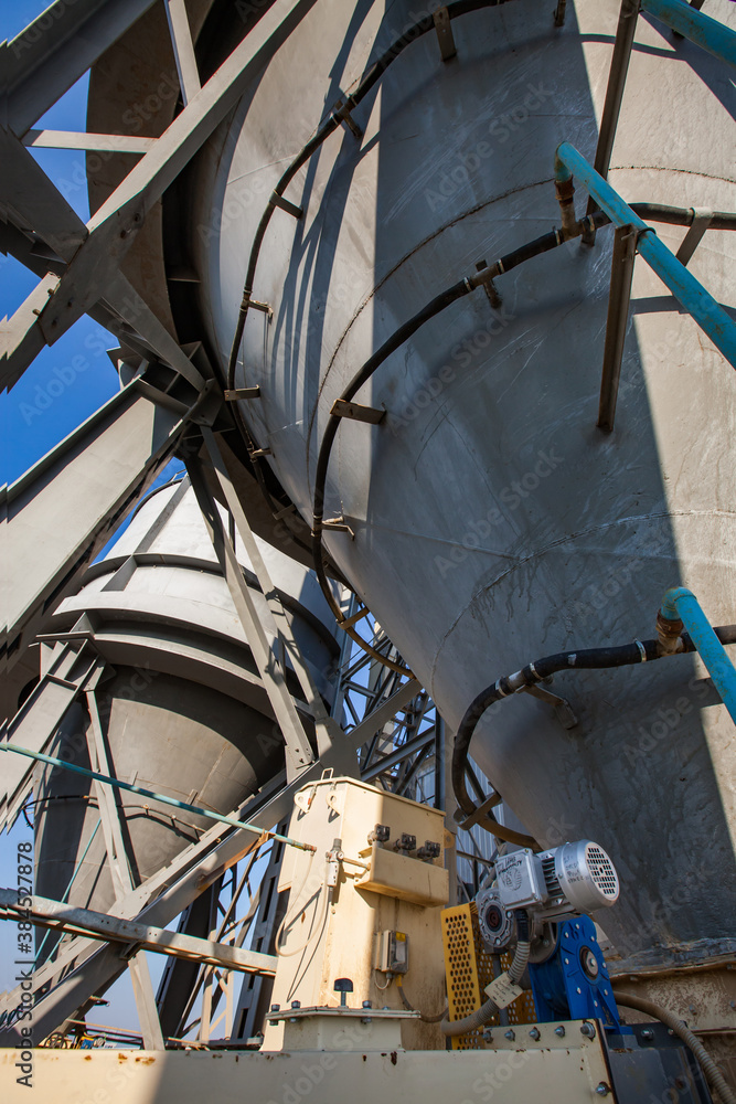 Phosphate fertilizers plant. Loader station of fertilizers. Hopper ...