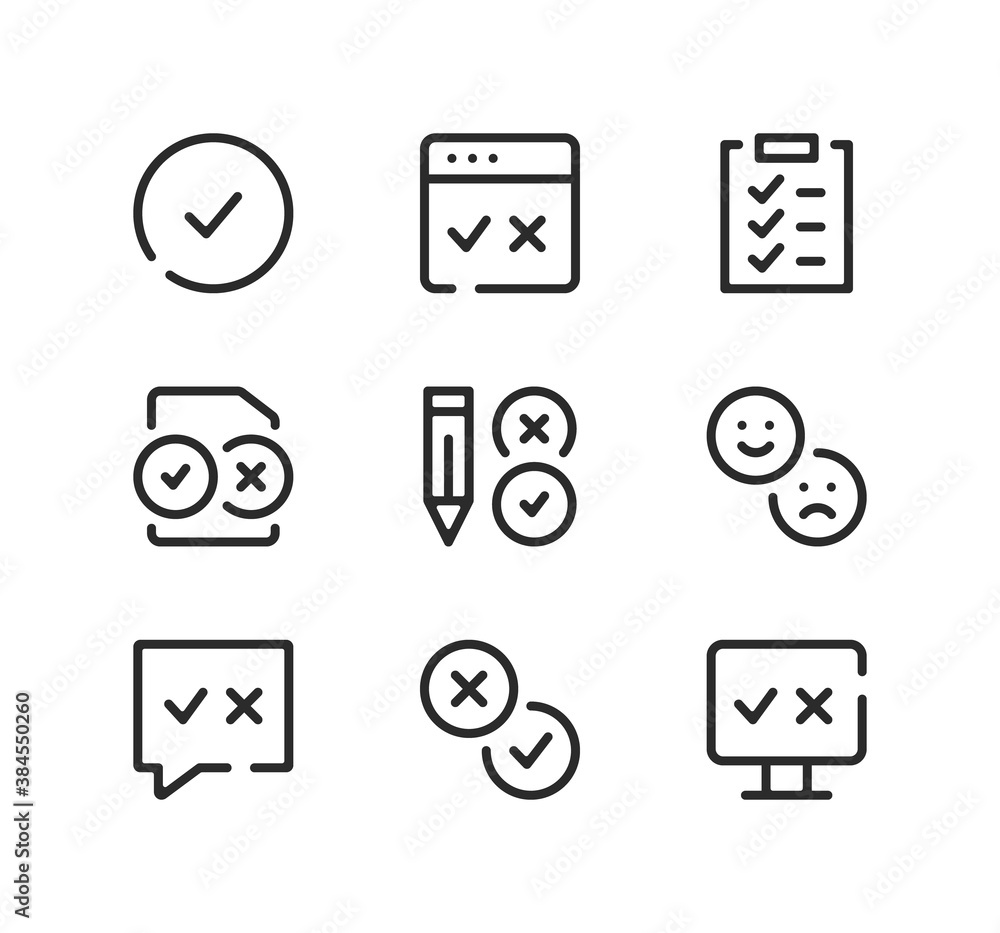 Survey line icons set. Modern graphic design concepts, black stroke linear symbols, simple ...