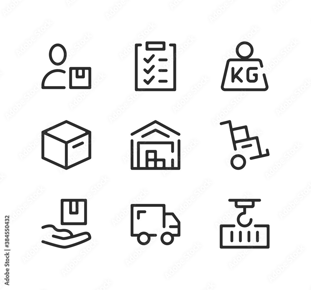 Warehouse line icons set. Modern graphic design concepts, black stroke linear symbols, simple ...