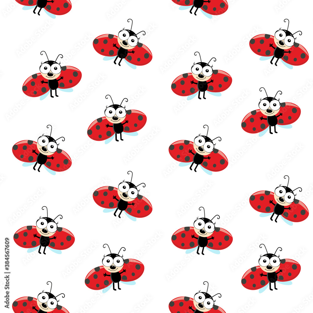 Ladybug Seamless Pattern. Summer cute background. funny flying ladybird ...