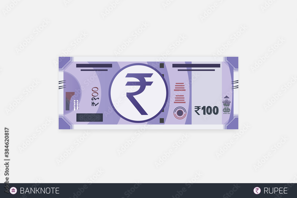 Rupee Indian currency symbol. Flat style Indian hundred rupee vector ...