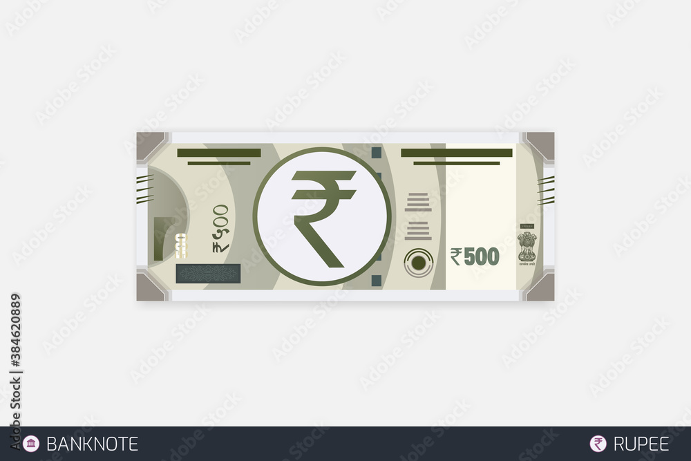 เวกเตอร์ Stock Rupee banknote Indian currency symbol. Flat style vector ...
