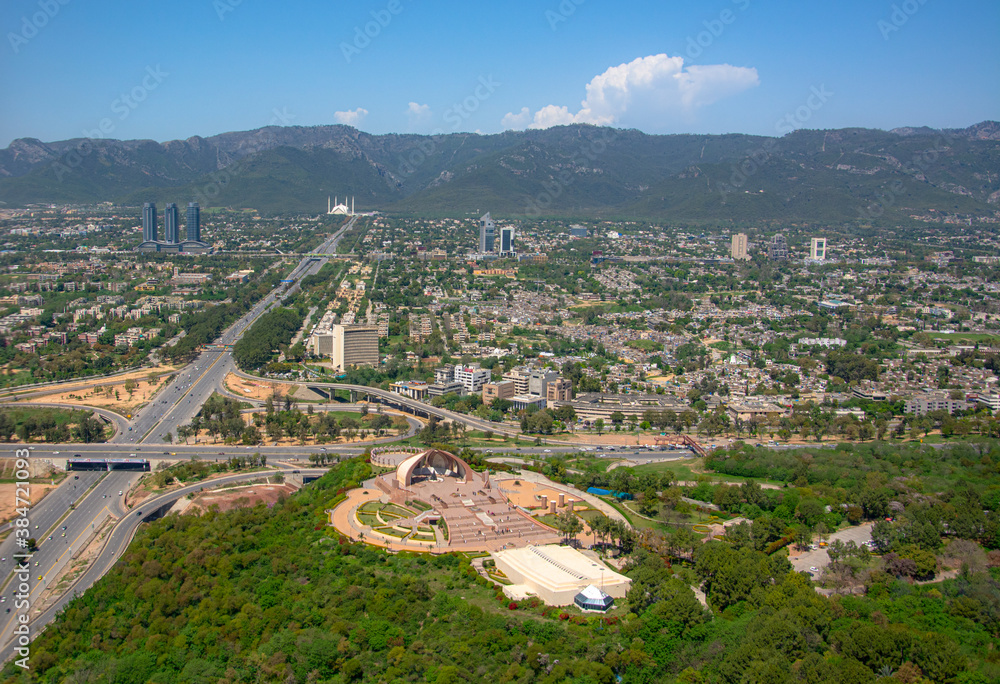 an aerial cityscapes and landscape photography of Islamabad city , a ...