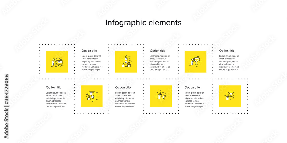 Business process chart infographics with 6 step squares. Rectangular ...