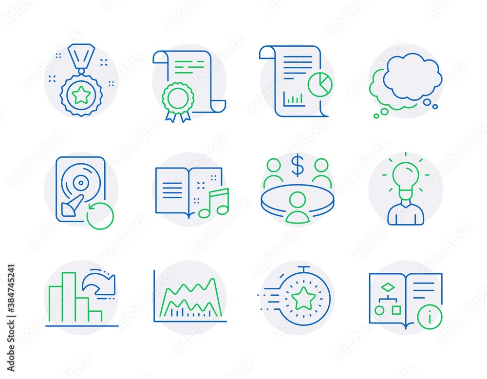 Education icons set. Included icon as Winner reward, Timer, Music book ...