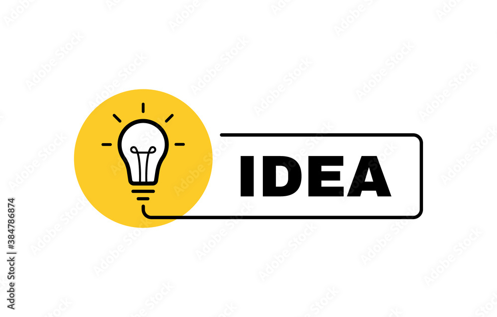 Idea label design with light bulb and rays. Logo design. Vector ...