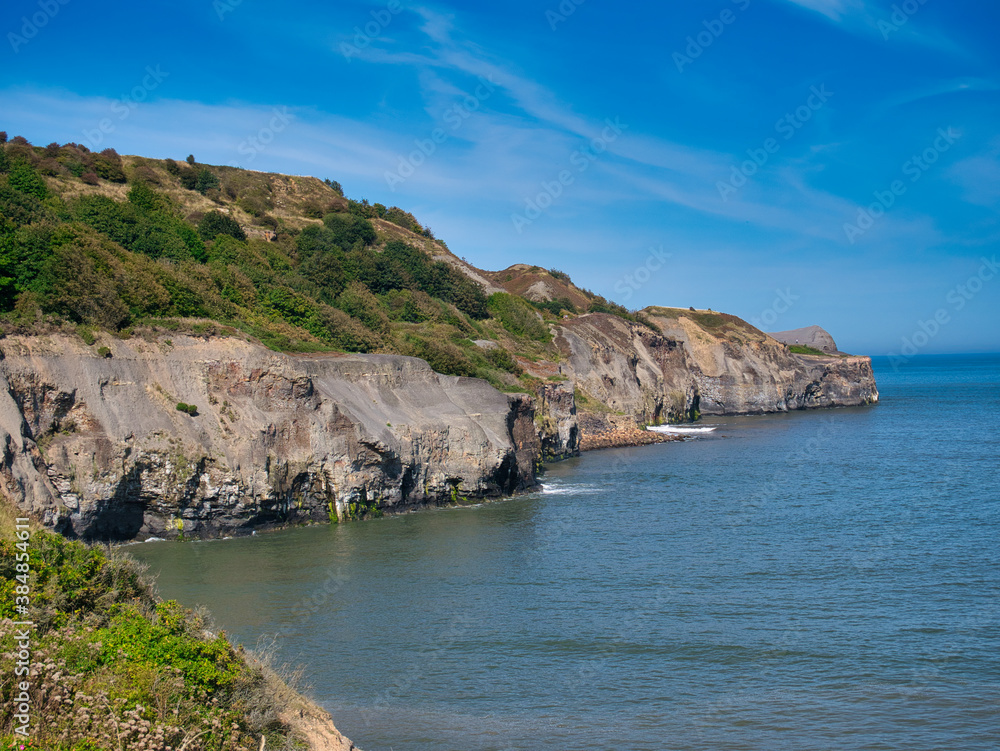 Eroded mudstone cliffs north of Sandsend in North Yorkshire, UK - part ...