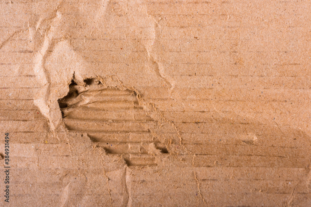 Top view of torn edges corrugated brown cardboard sheet of paper ...