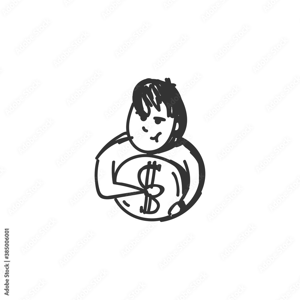 Greed feeling icon. Greedy man. Outline sketch drawing. Human emotions ...